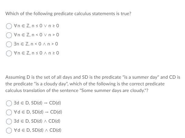 Solved Which of the following predicate calculus statements | Chegg.com