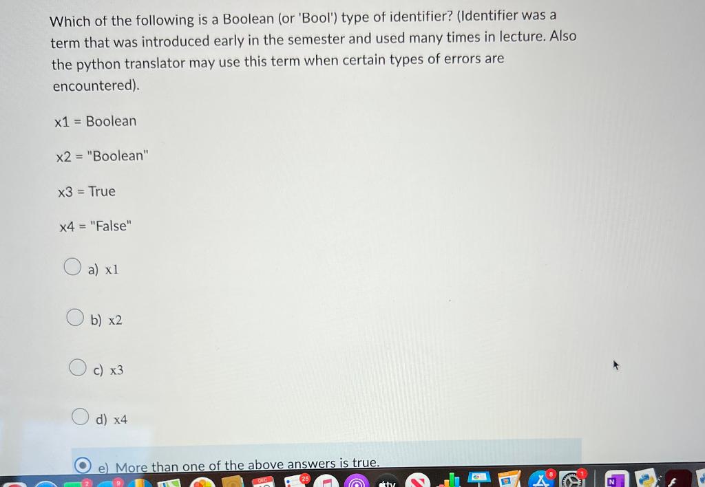 Solved Which of the following is a Boolean (or 'Bool') type | Chegg.com