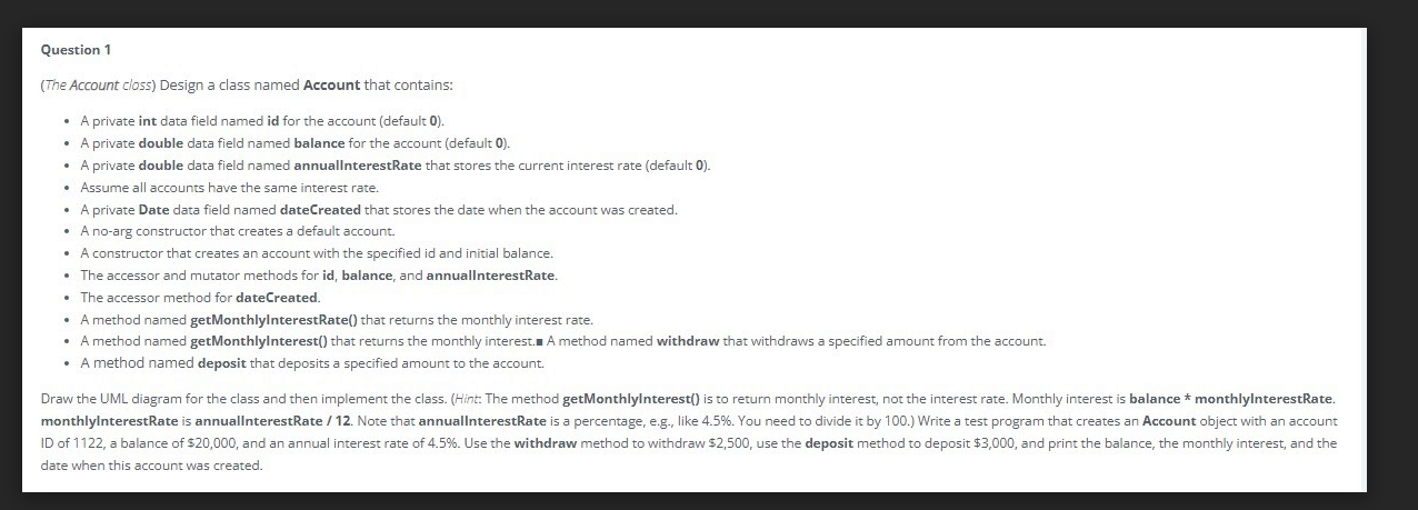 Solved Question 1 (The Account class) Design a class named | Chegg.com