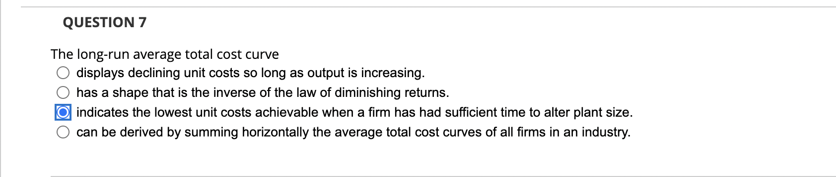 Solved The long-run average total cost curve displays | Chegg.com
