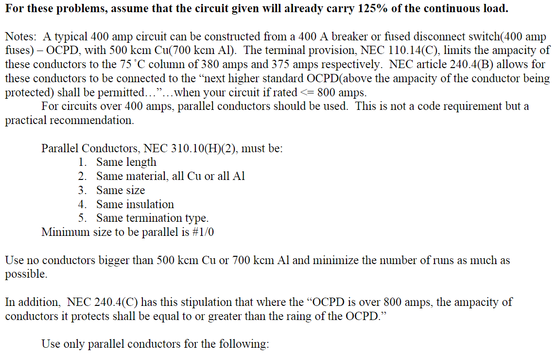 Solved Notes: A typical 400amp circuit can be constructed | Chegg.com