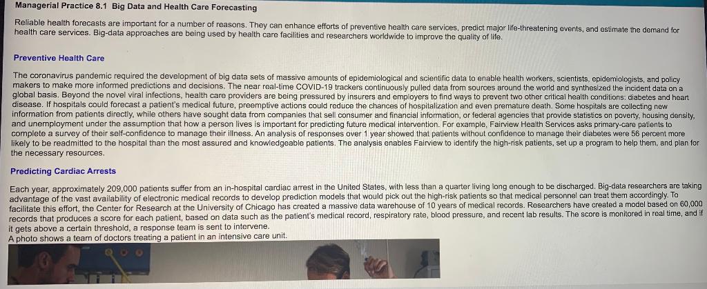 Solved Managerial Practice 8.1 Big Data and Health Care | Chegg.com