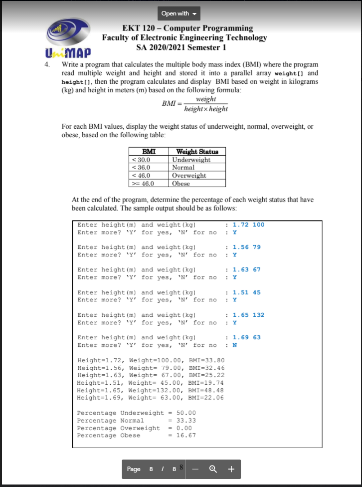 Open with EKT 120 - Computer Programming Faculty of | Chegg.com
