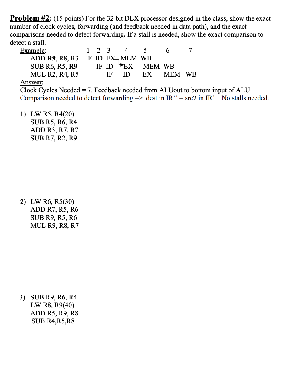 Problem #2: (15 points) For the 32 bit DLX processor | Chegg.com
