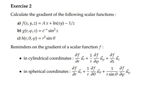 Solved Exercise 2 Calculate the gradient of the following | Chegg.com