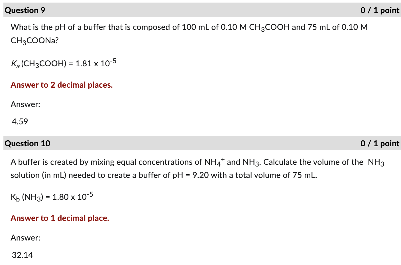 Solved Question 90 / 1 ﻿pointWhat is the pH ﻿of a buffer | Chegg.com