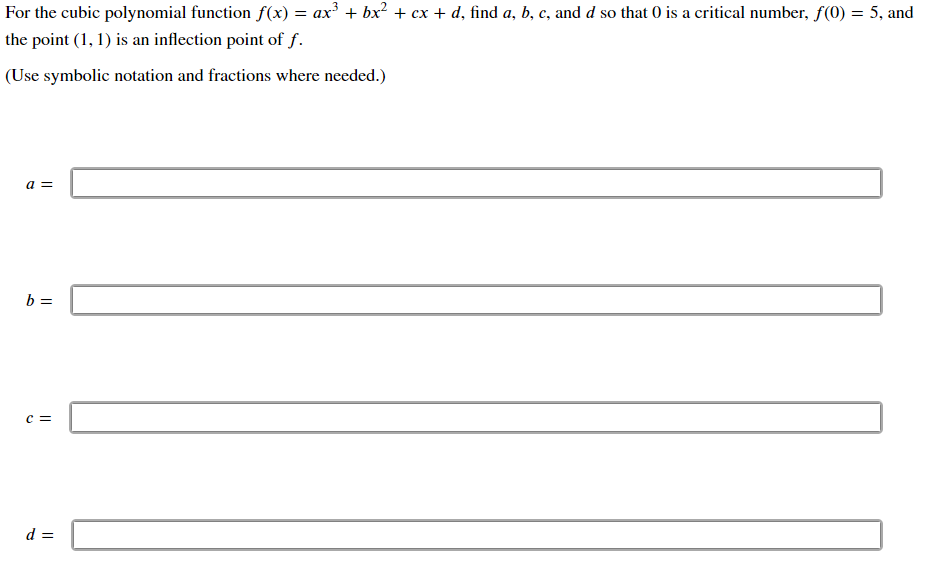 Solved For the cubic polynomial function f(x)=ax3+bx2+cx+d, | Chegg.com