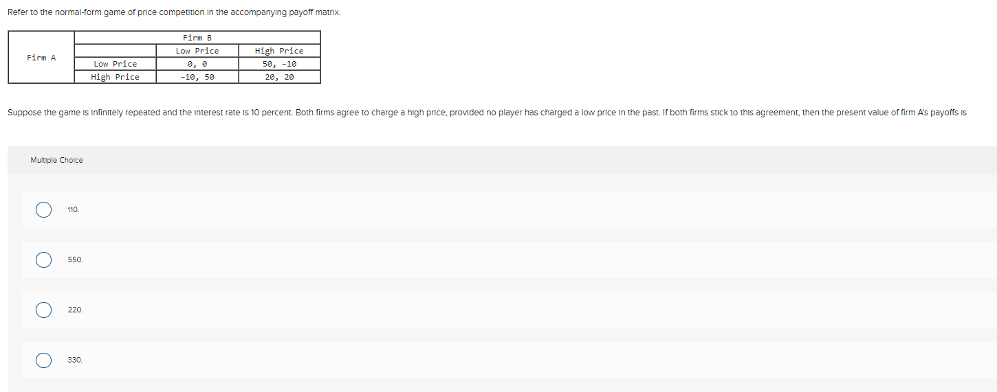 Solved Refer to the normal-form game of price competition in | Chegg.com