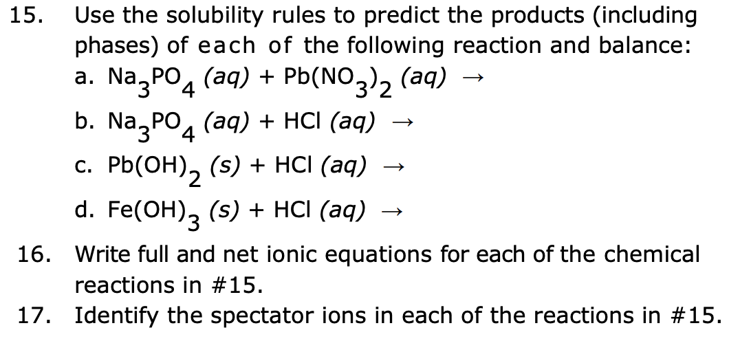 Solved 15. Use the solubility rules to predict the products | Chegg.com
