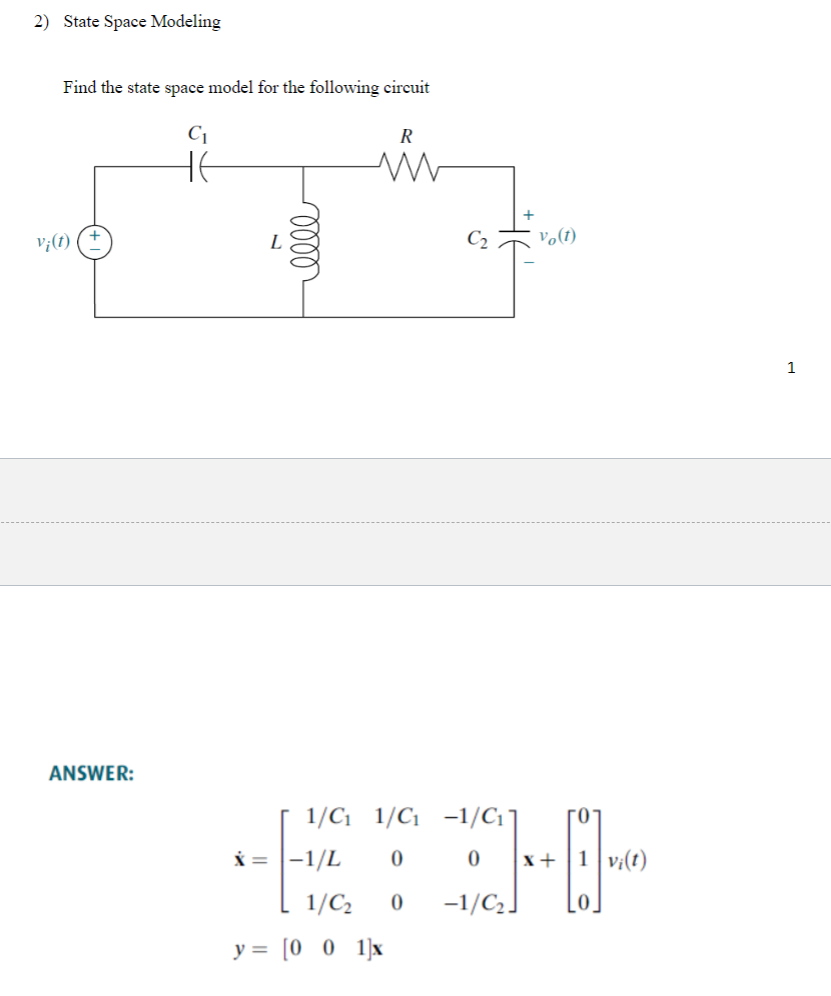 Solved Find the state space model for the following circuit | Chegg.com