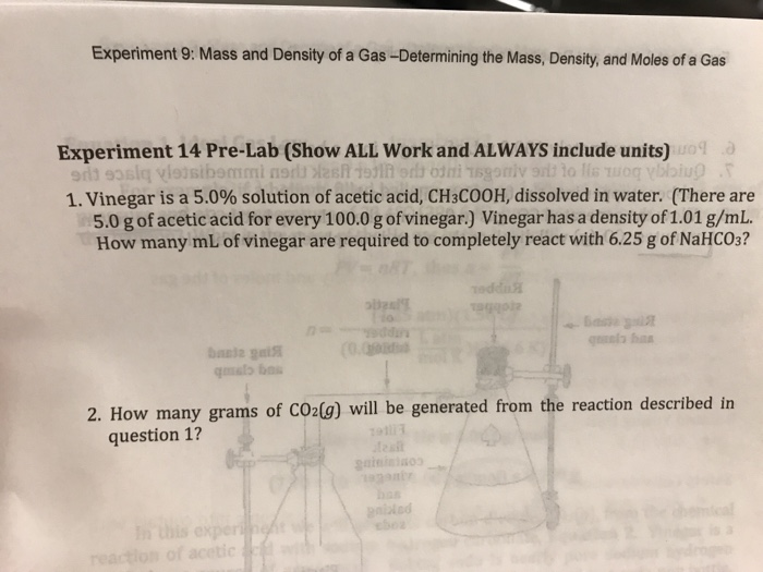 Solved Experiment 9: Mass and Density of a Gas-Determining | Chegg.com