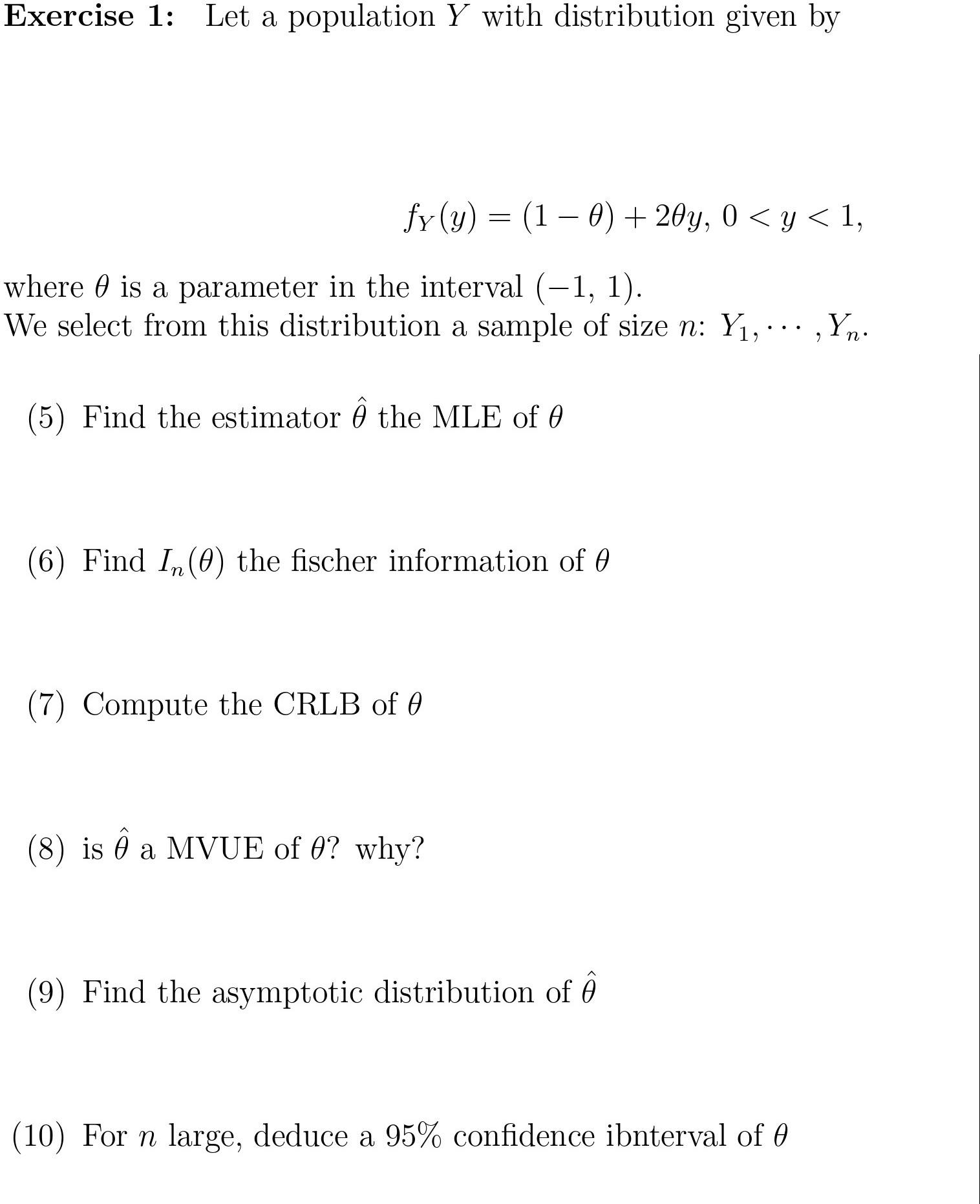 Solved Exercise 1: Let a population Y with distribution | Chegg.com