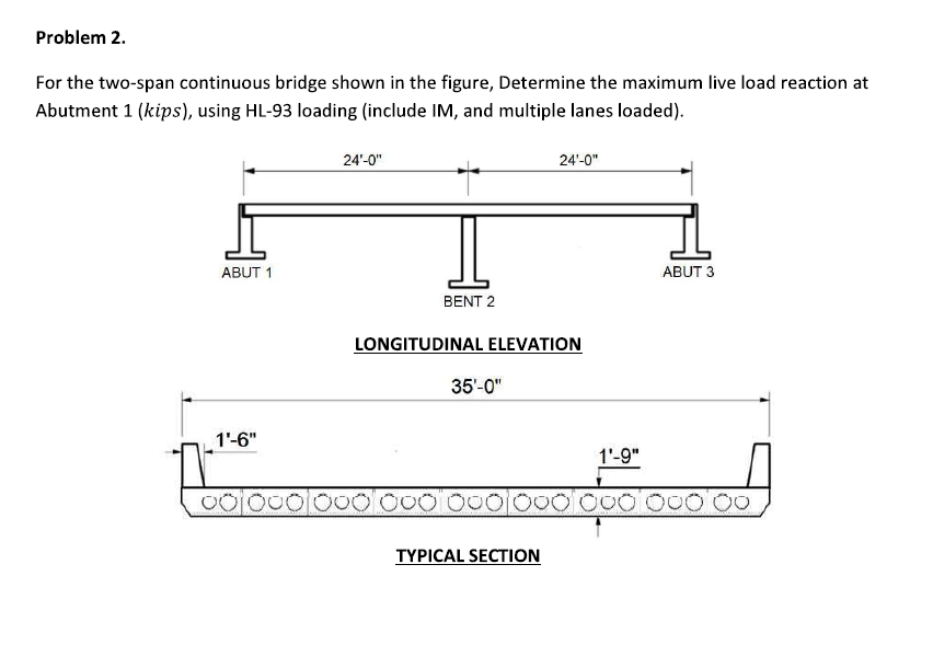 Problem 2. For the two-span continuous bridge shown | Chegg.com