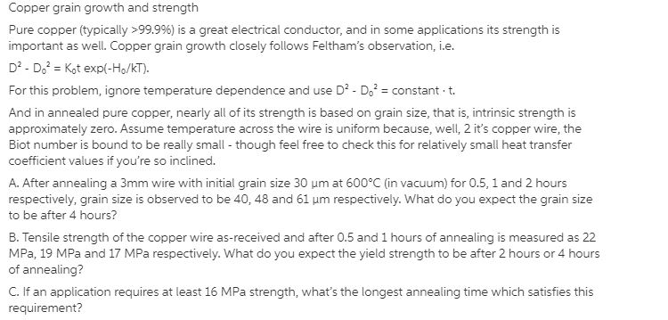 Solved Copper grain growth and strength Pure copper | Chegg.com