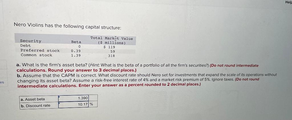 Solved Nero Violins has the following capital structure: a. | Chegg.com