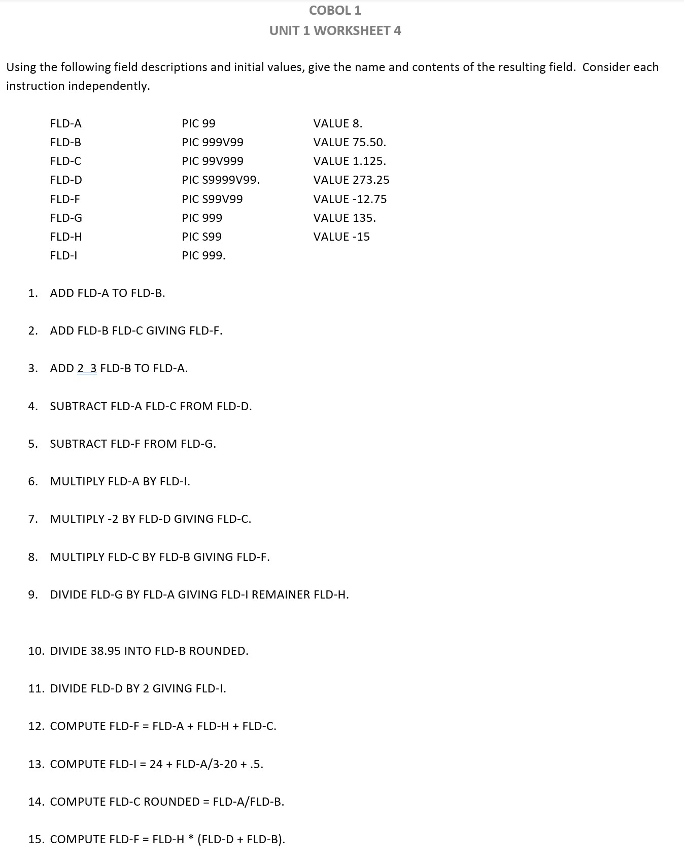 Solved Questions 1 through 4 - Need help with this COBOL | Chegg.com
