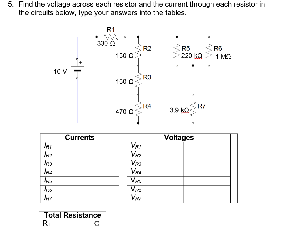 Solved 5. Find the voltage across each resistor and the | Chegg.com