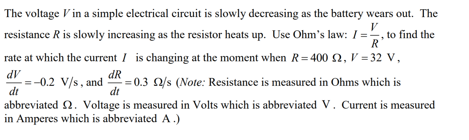 Solved 9 = = The voltage V in a simple electrical circuit is | Chegg.com