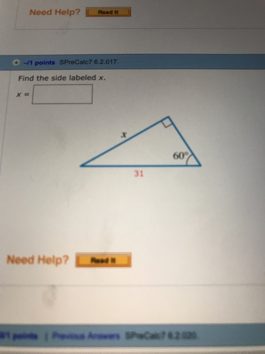 Solved Need Help?Read it -1 points SPreCalc7 6.2.017 Find | Chegg.com
