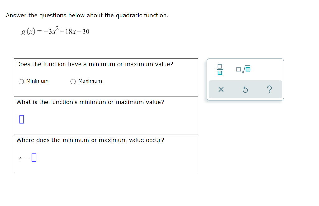 Solved Answer the questions below about the quadratic | Chegg.com