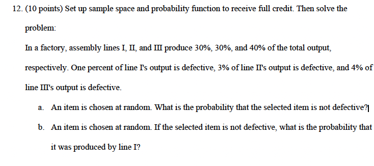 Solved 12. (10 points) Set up sample space and probability | Chegg.com