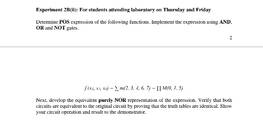 Solved Experiment 2B(ii): For students attending laboratory | Chegg.com