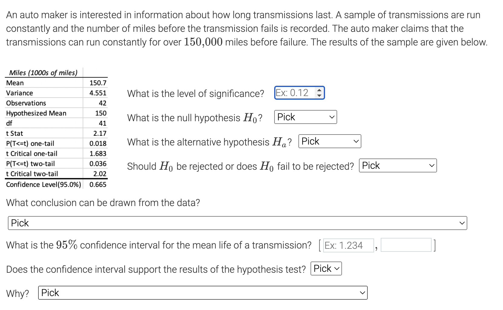 Solved An auto maker is interested in information about how | Chegg.com