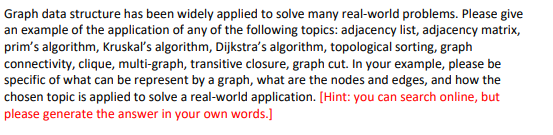 Solved Graph data structure has been widely applied to solve | Chegg.com
