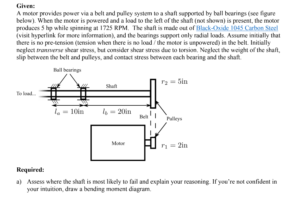 Given: A motor provides power via a belt and pulley | Chegg.com