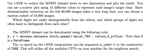 Solved Use t-SNE to reduce the MNIST dataset down to two | Chegg.com