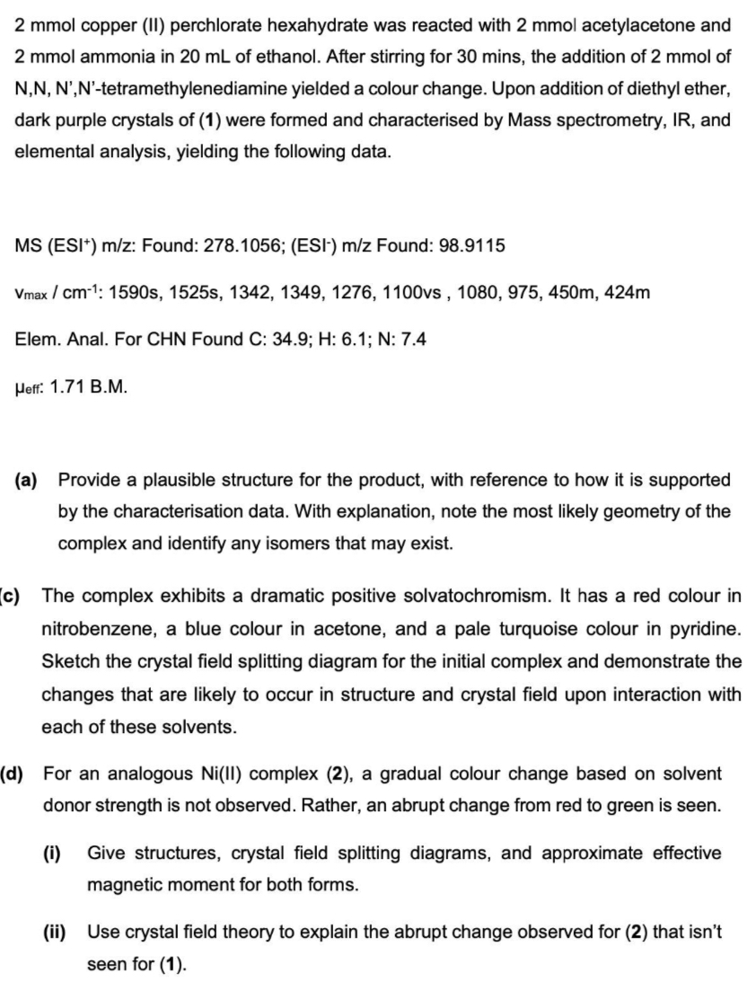 Solved 2mmol copper (II) ﻿perchlorate hexahydrate was | Chegg.com