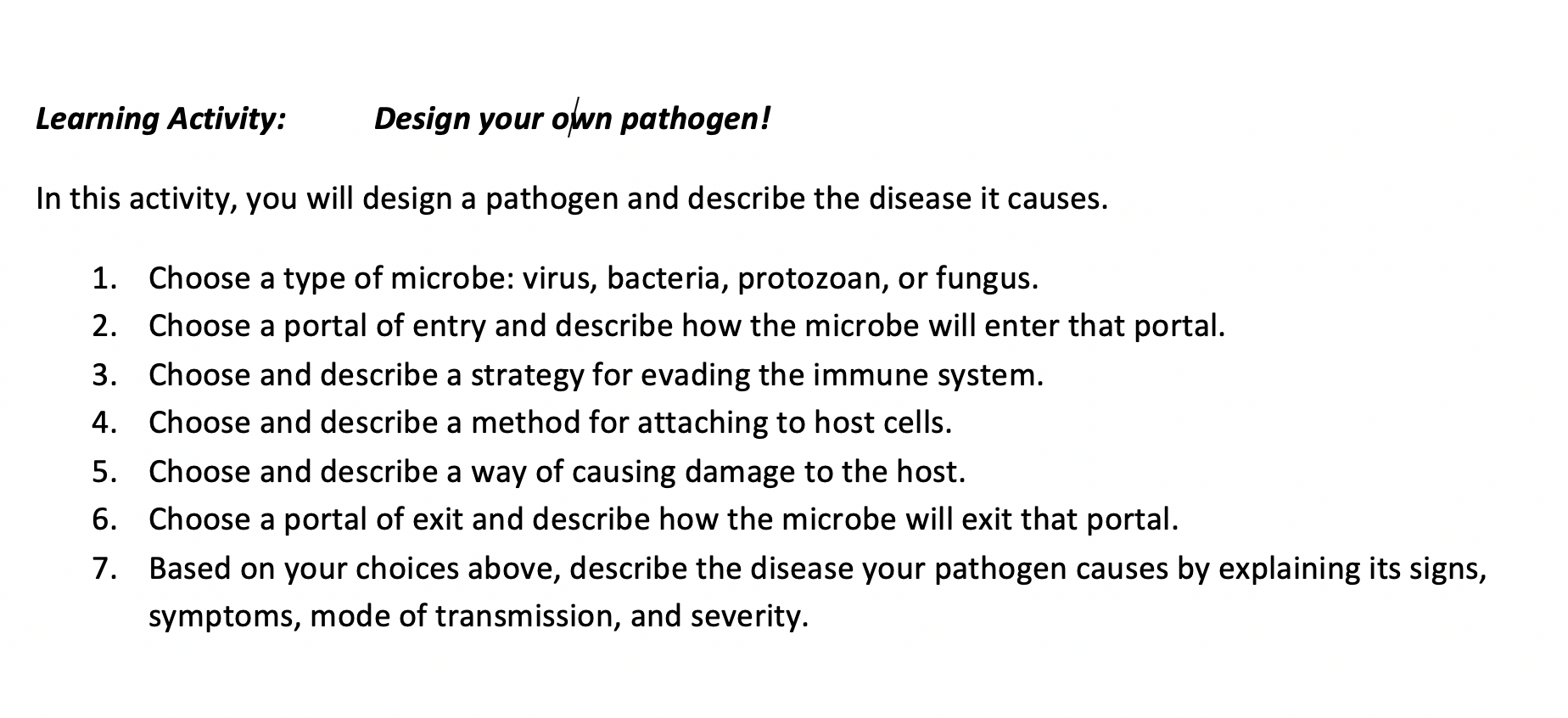 Solved Learning Activity: Design your own pathogen! In this | Chegg.com