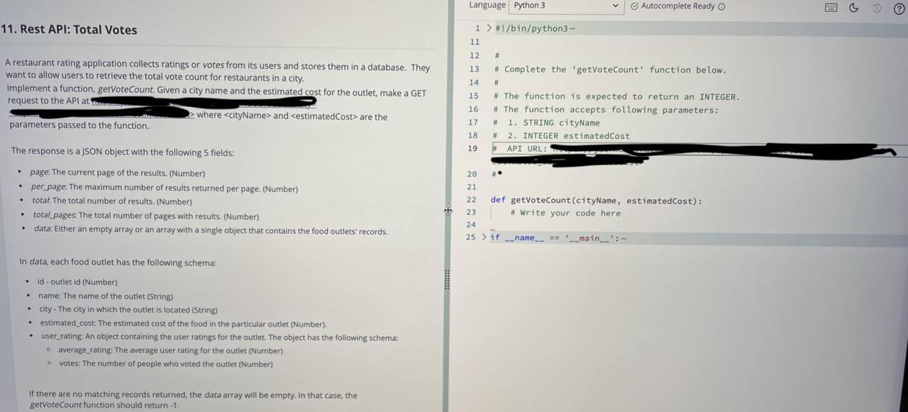 Solved Language Python 3 Autocomplete Ready O © 11 Rest