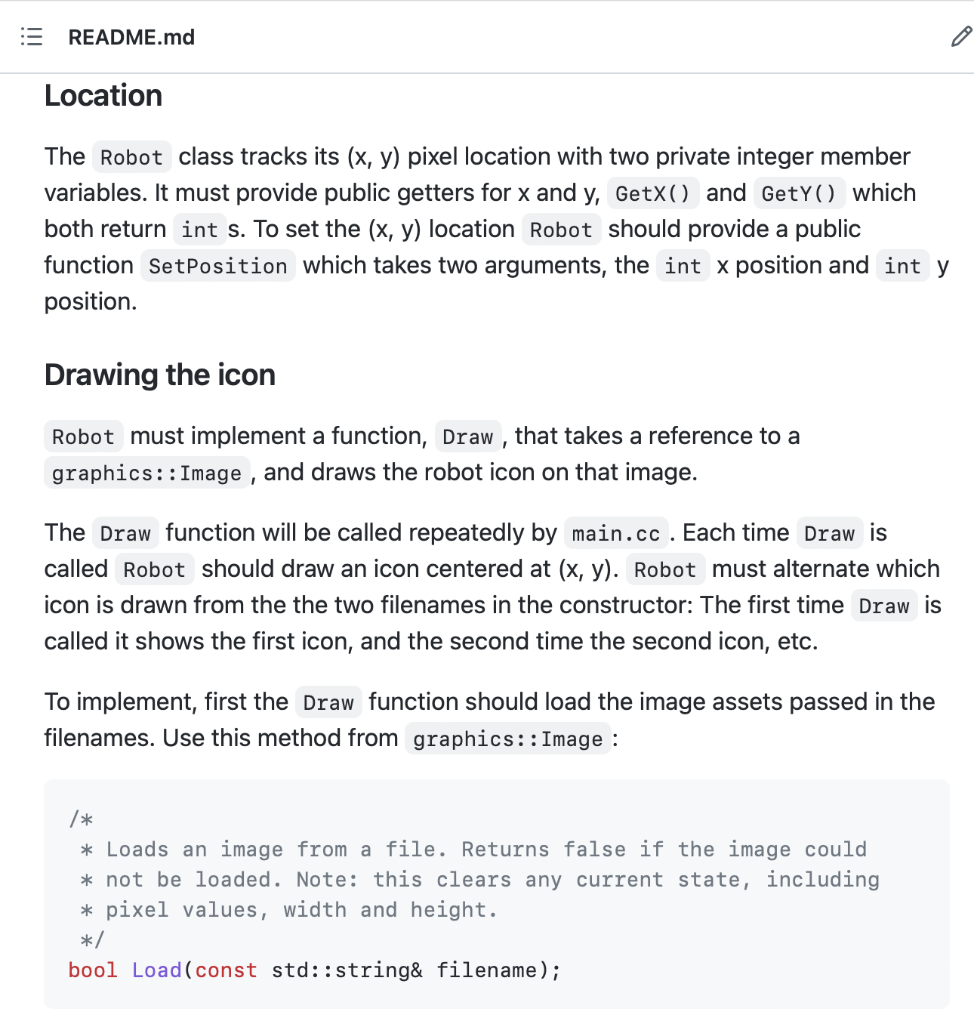Solved README.md Friendly Robot Class You will create a | Chegg.com