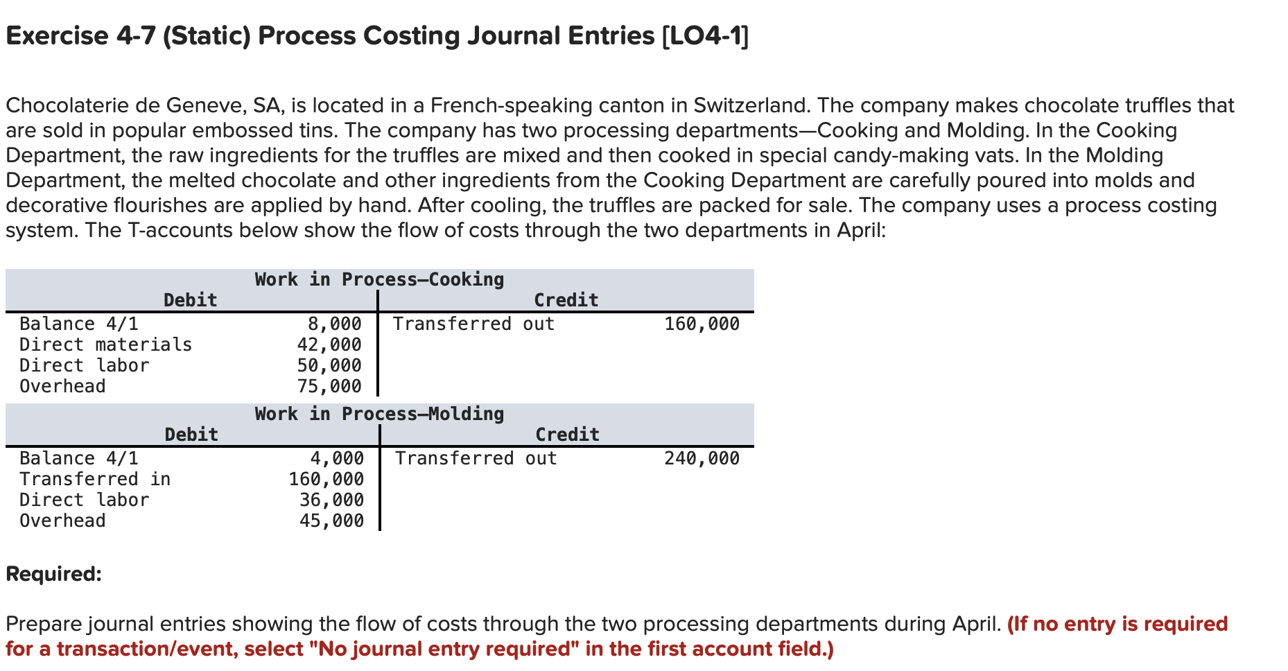 Solved Exercise 4-7 (Static) Process Costing Journal Entries | Chegg.com