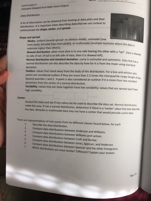 Solved Unit 6 Lesson 3 Classwork (Adapted from Math Vision | Chegg.com