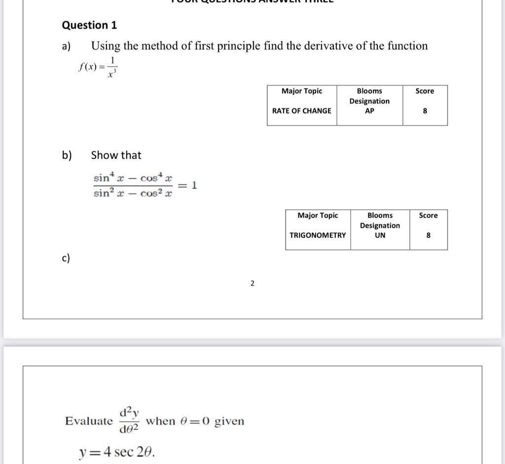 Solved Question 1 a) Using the method of first principle | Chegg.com