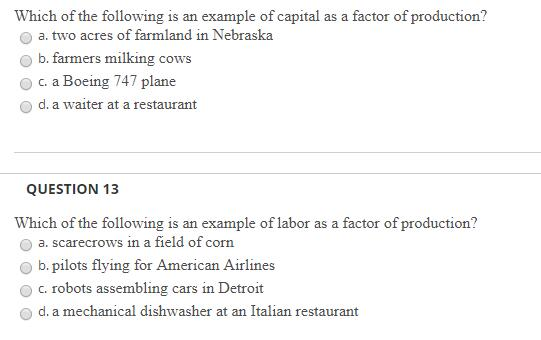 Solved Which of the following is an example of capital as a | Chegg.com
