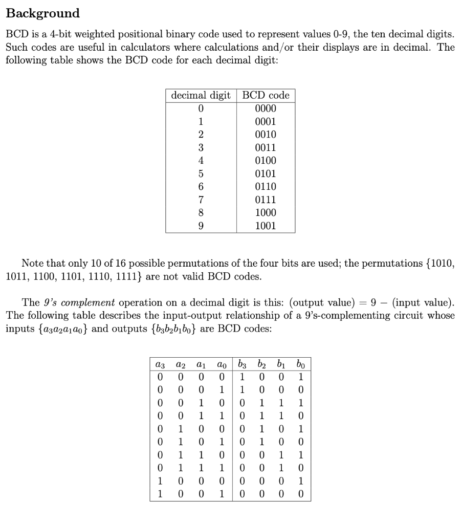 Solved Background BCD is a 4-bit weighted positional binary | Chegg.com