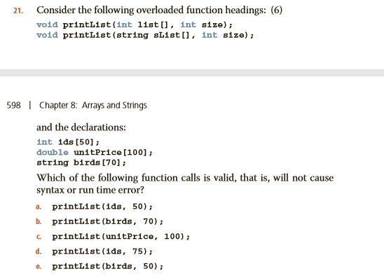 Solved Consider the following overloaded function headings: | Chegg.com