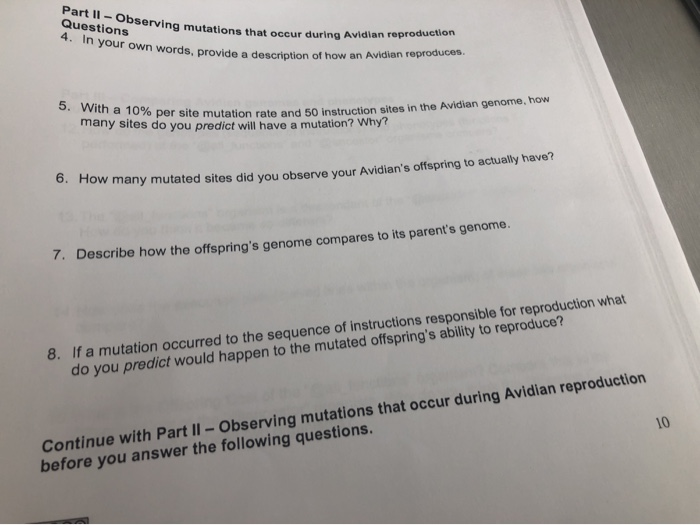 Solved Part II - Observing mutations the Questions 4. In | Chegg.com