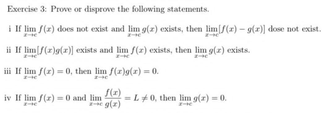 Solved Exercise 3: Prove or disprove the following | Chegg.com