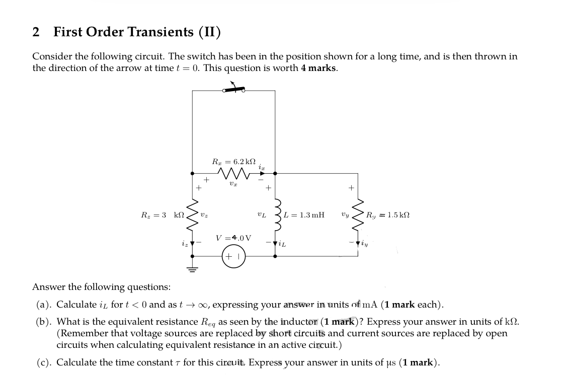 Solved 2 ﻿First Order Transients (II)Consider the following | Chegg.com