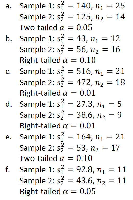Solved Use the F table to find the critical value for each. | Chegg.com