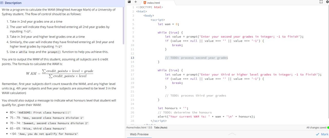 Solved WAM Write a program to calculate the WAM (Weighted | Chegg.com