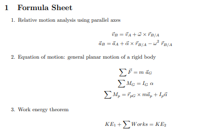 Solved 1 Formula Sheet 1. Relative motion analysis using | Chegg.com