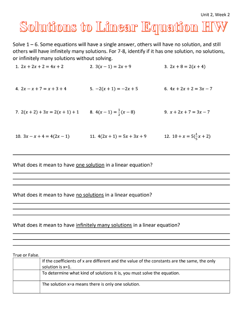 Solved Unit 2, Week 2 Solutions to Linear Equation HW Solve | Chegg.com