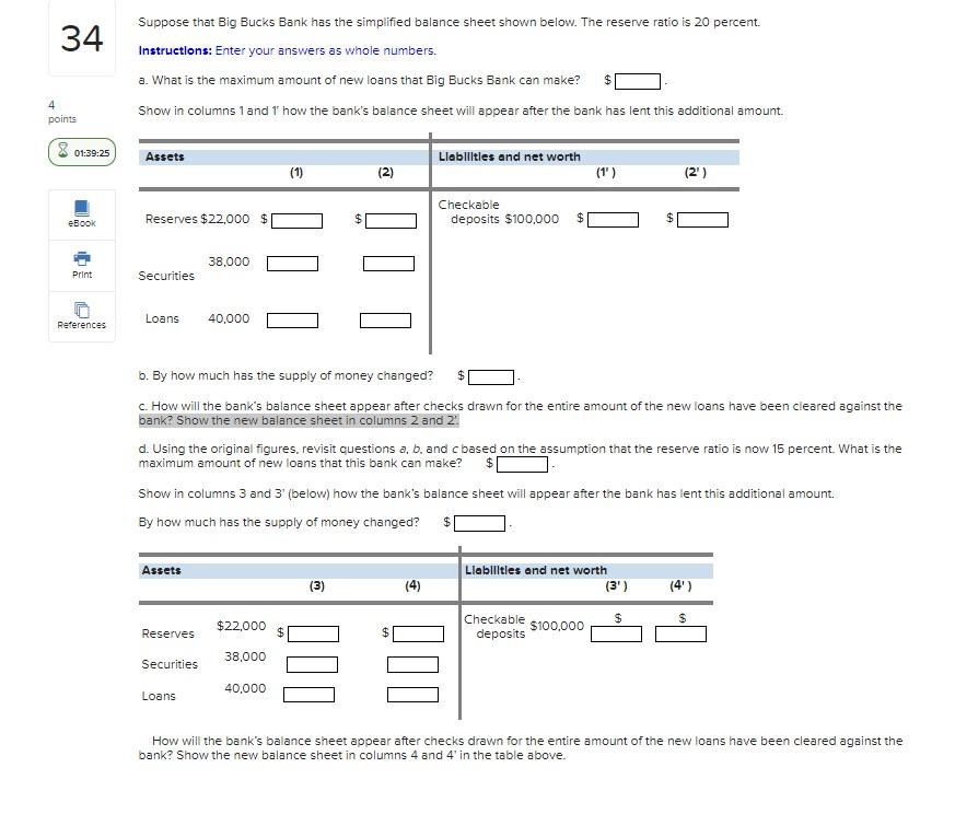 Solved Suppose that Big Bucks Bank has the simplified | Chegg.com