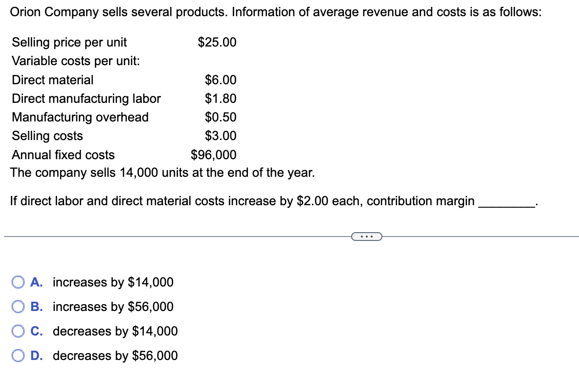 Solved Orion Company sells several products. Information of | Chegg.com