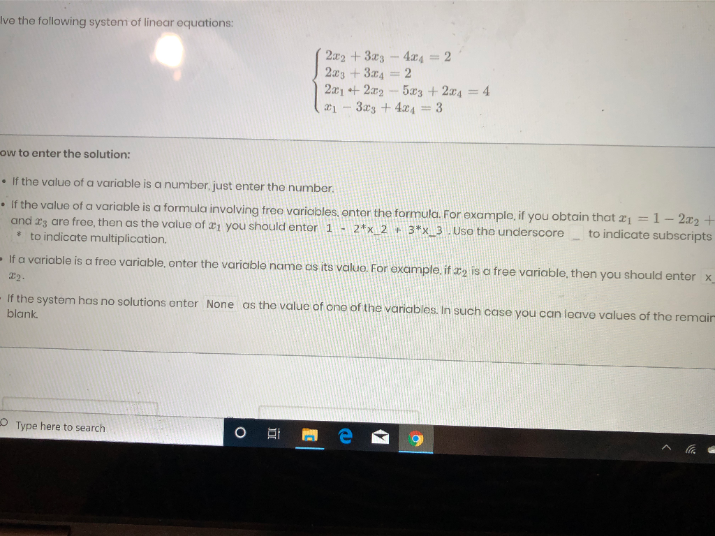 Solved we the following system of linear equations: 2x2 + | Chegg.com